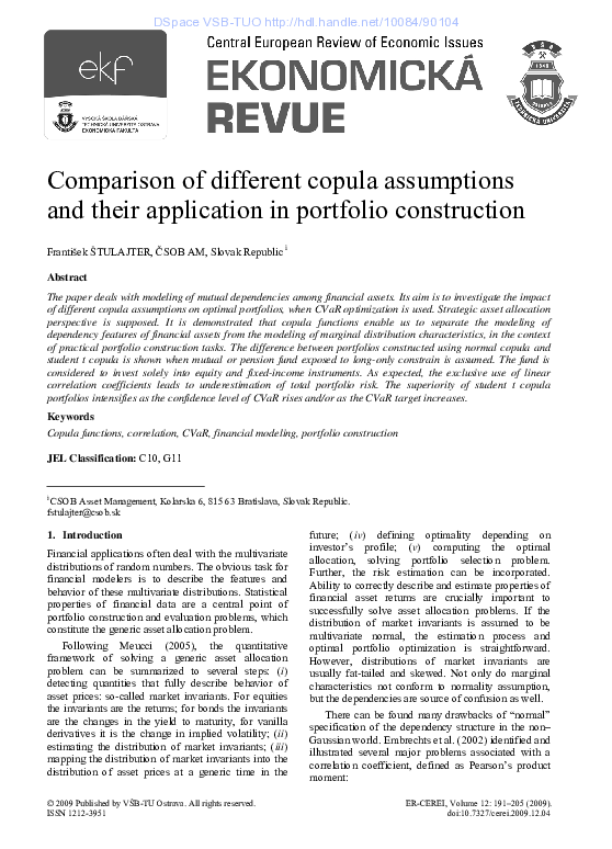 (PDF) Comparison of different copula assumptions and their application ...