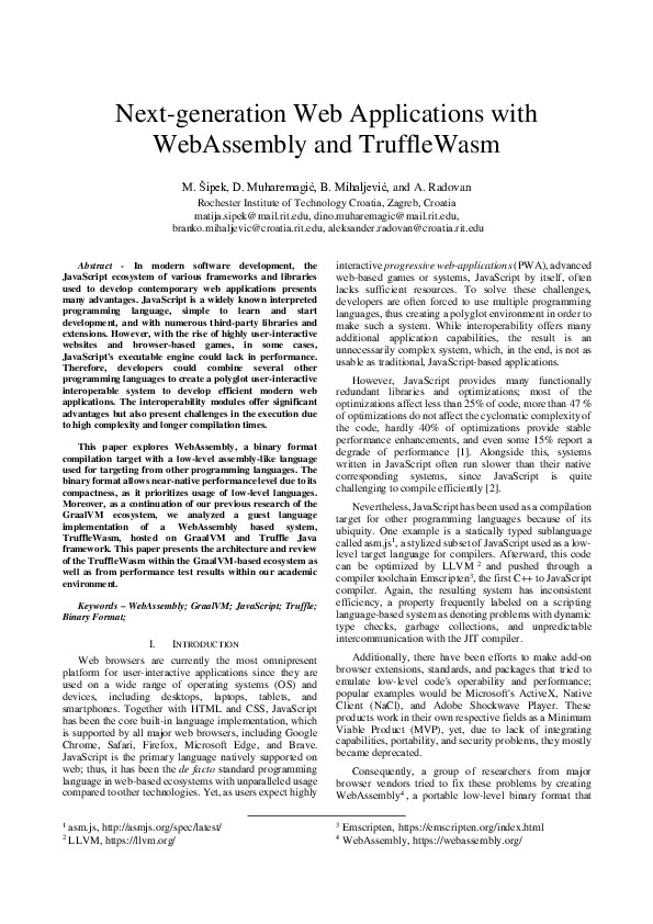 (PDF) Next-generation Web Applications with WebAssembly and TruffleWasm