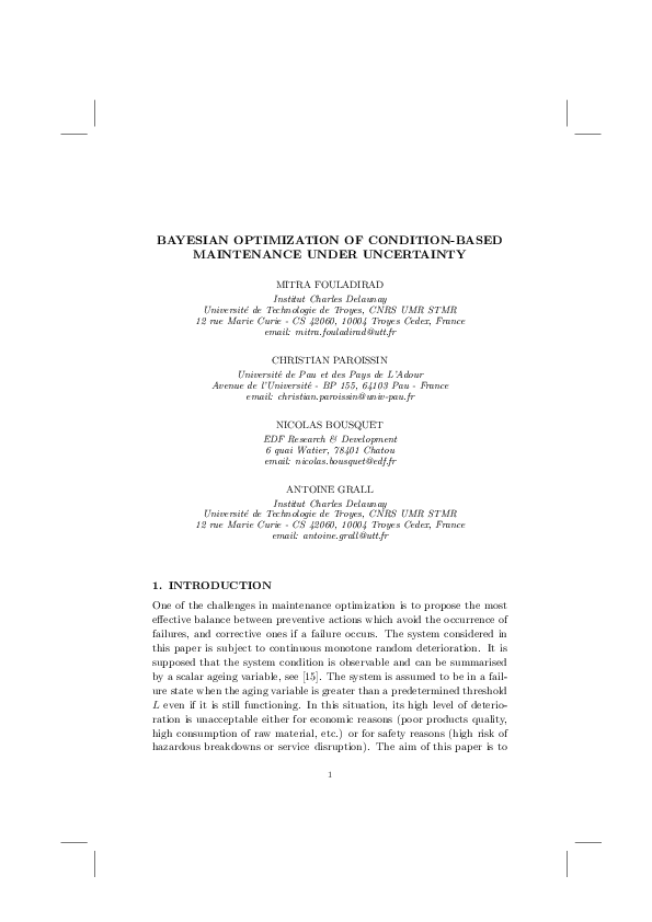 (PDF) Bayesian Optimization of Condition-Based Maintenance Under Uncertainty