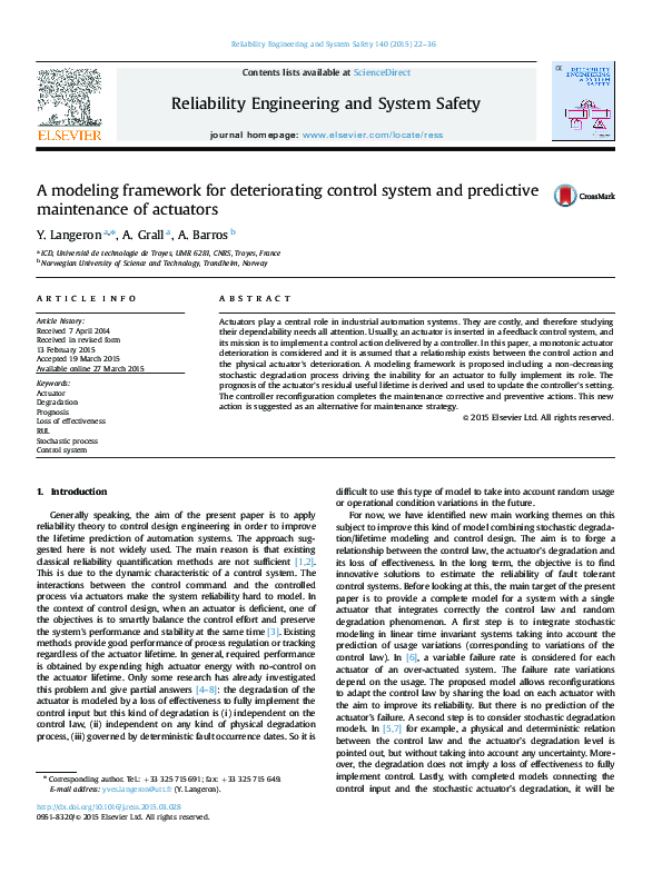 (PDF) Modeling Framework for Actuator Deterioration and Maintenance