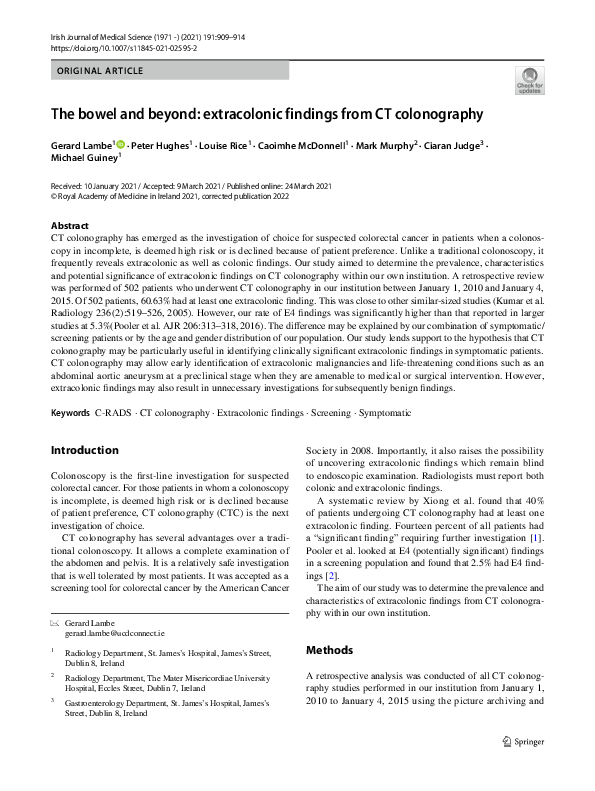 (PDF) The bowel and beyond: extracolonic findings from CT colonography