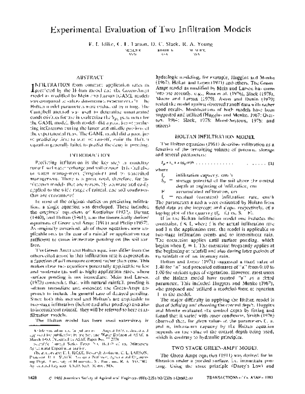 (PDF) Experimental Evaluation of Two Infiltration Models