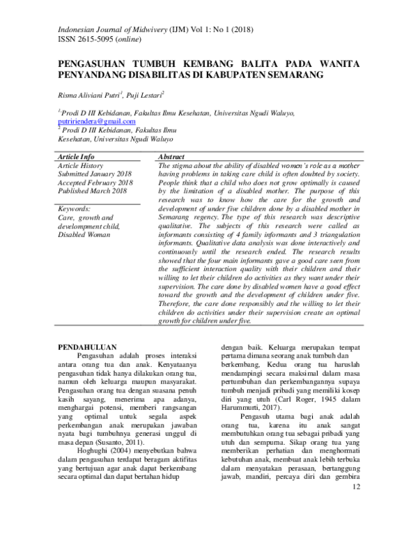 (PDF) Pengasuhan Tumbuh Kembang Balita pada Wanita Penyandang ...