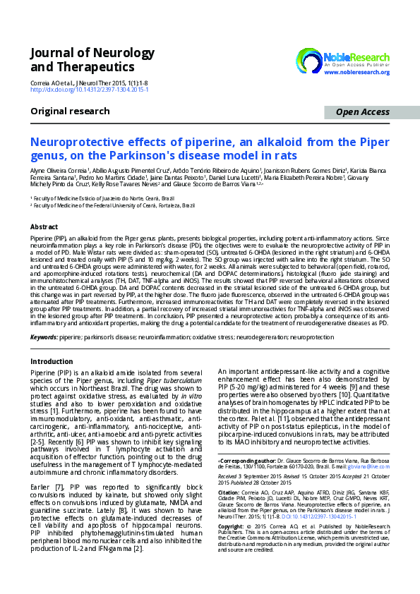 (PDF) Neuroprotective effects of piperine, an alkaloid from the Piper ...