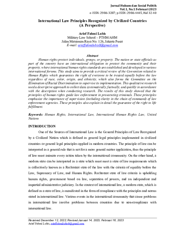(PDF) International Law Principles Recognized by Civilized Countries (A ...