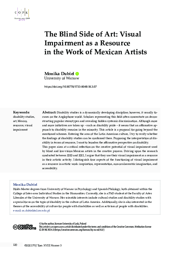(PDF) The Blind Side of Art: Visual Impairment as a Resource in the ...