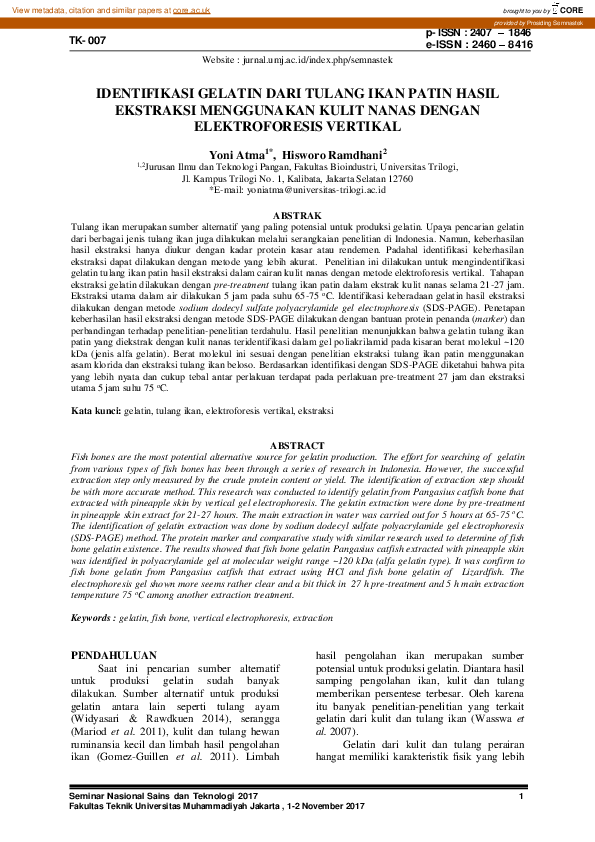 (PDF) Identifikasi Gelatin Dari Tulang Ikan Patin Hasil Ekstraksi Menggunakan Kulit Nanas Dengan ...