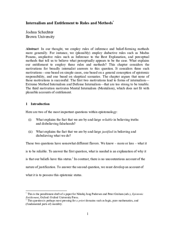 (PDF) Internalism and Entitlement to Rules and Methods