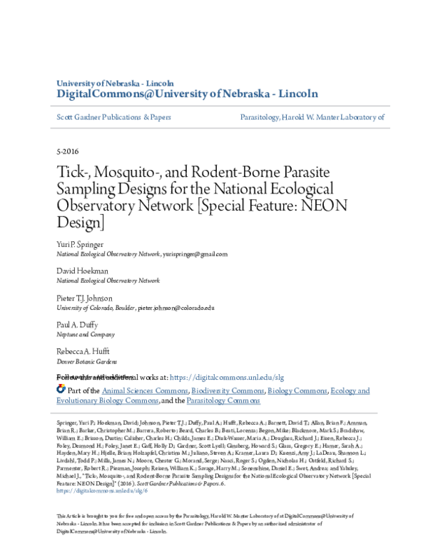 (PDF) Tick-, Mosquito-, and Rodent-Borne Parasite Sampling Designs for ...