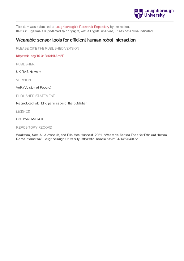 (PDF) Wearable Sensor Tools for Efficient Human Robot Interaction