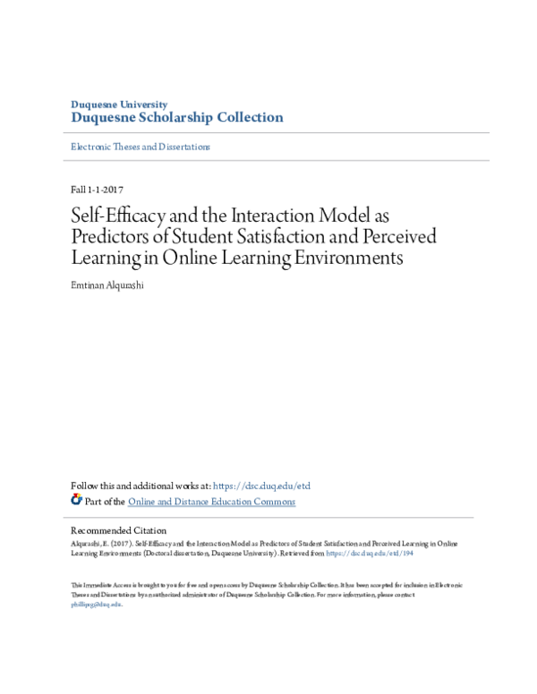 (PDF) Self-Efficacy and the Interaction Model as Predictors of Student ...