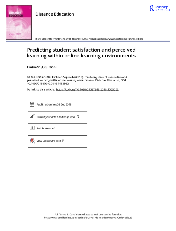 (PDF) Predicting student satisfaction and perceived learning within online learning environments