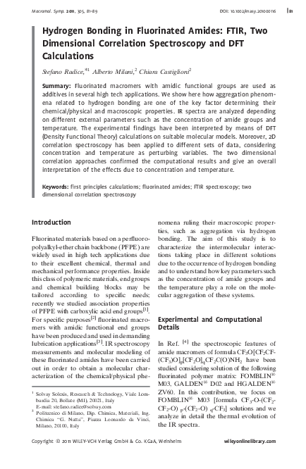 (PDF) Hydrogen Bonding in Fluorinated Amides: FTIR, Two Dimensional Correlation Spectroscopy and ...