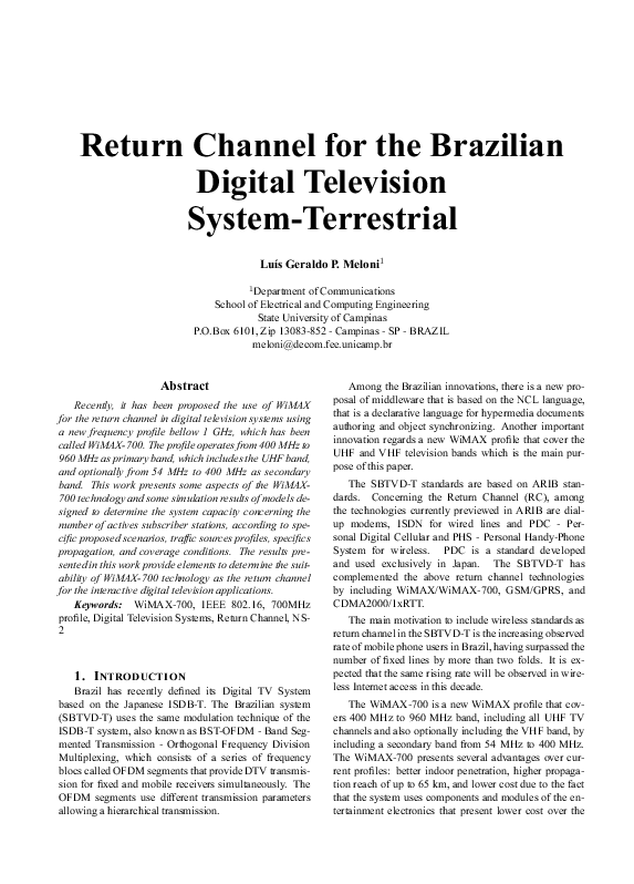 (PDF) Return channel for the Brazilian digital television system ...
