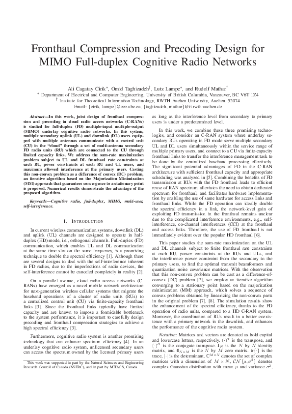 (PDF) Fronthaul compression and precoding design for MIMO full-duplex ...