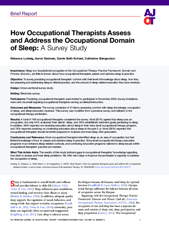 (PDF) How Occupational Therapists Assess and Address the Occupational ...
