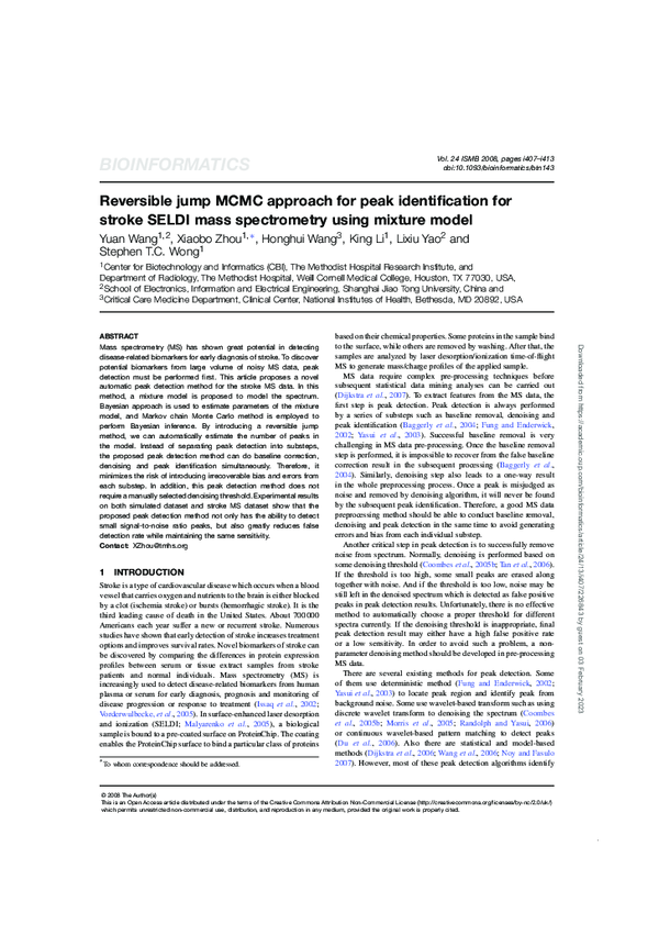 Pdf Automated Peak Detection In Stroke Ms Data Using Mixture Models