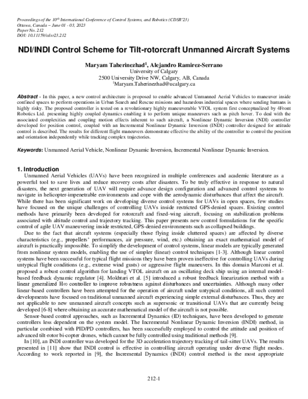 (PDF) NDI/INDI Control Scheme for Tilt-rotorcraft Unmanned Aircraft Systems