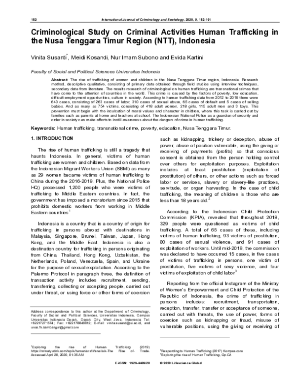 (PDF) Criminological Study on Criminal Activities Human Trafficking in ...