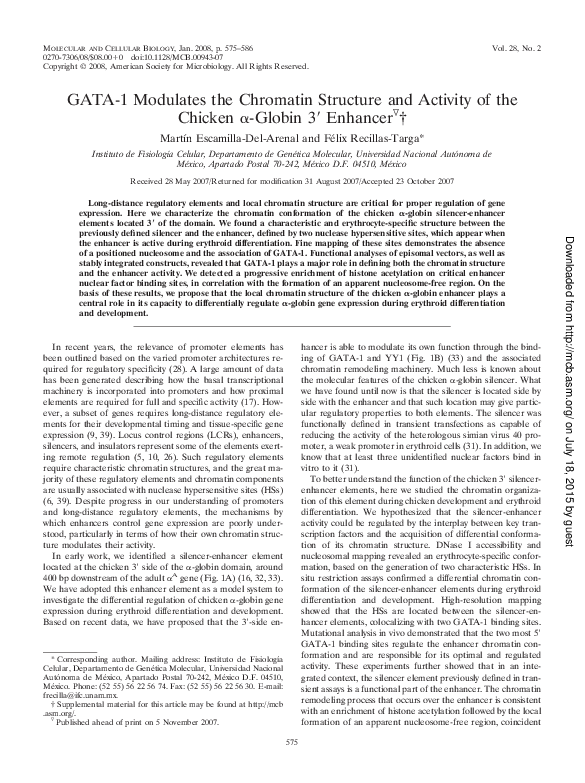 (PDF) GATA-1 Modulates the Chromatin Structure and Activity of the ...