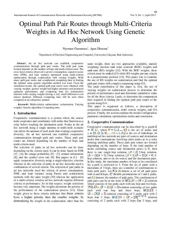 (PDF) Optimal Path Pair Routes through Multi-Criteria Weights in Ad Hoc ...