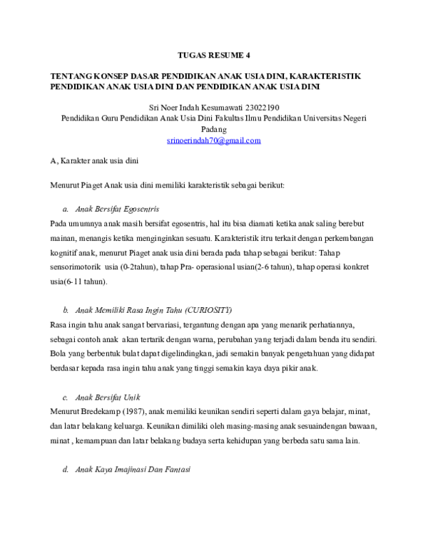 (DOC) TUGAS RESUME 4 TENTANG KONSEP DASAR PENDIDIKAN ANAK USIA DINI, KARAKTERISTIK PENDIDIKAN ...