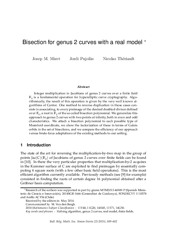 (PDF) Bisection for genus 2 curves with a real model