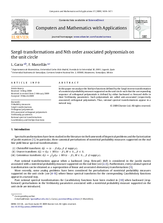 (PDF) Szegő transformations and Nth order associated polynomials on the unit circle | Muhammad ...