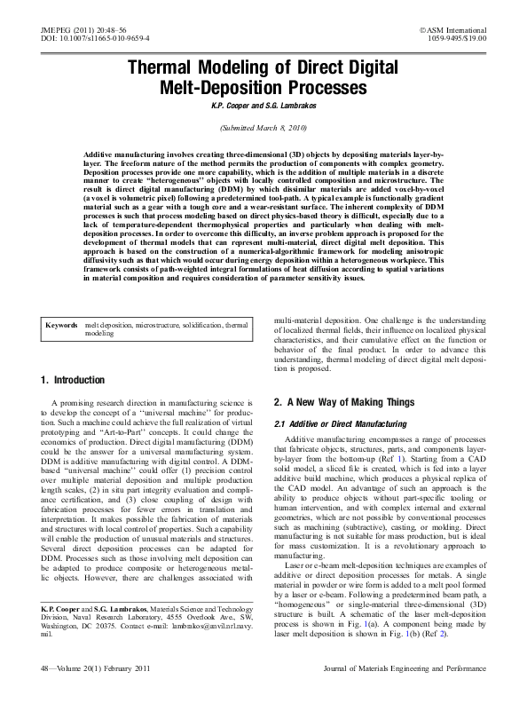 (PDF) Thermal Modeling of Direct Digital Melt-Deposition Processes