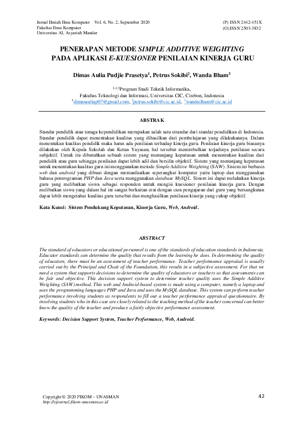 (PDF) Penerapan Metode Simple Additive Weighting Pada Aplikasi E ...