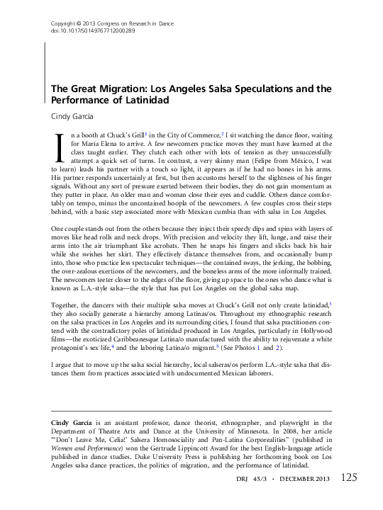 (PDF) The Great Migration: Los Angeles Salsa Speculations and the ...