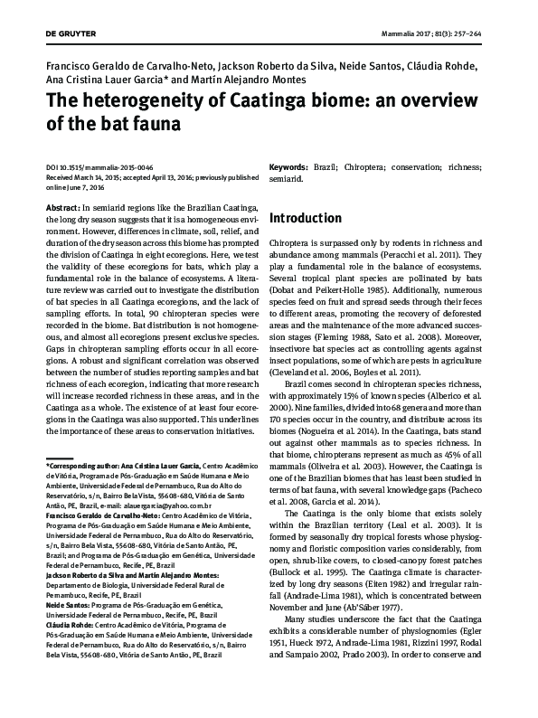 (PDF) The heterogeneity of Caatinga biome: an overview of the bat fauna ...