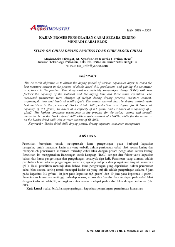 (PDF) Study on Processing of Dried Chili Into Block Chili