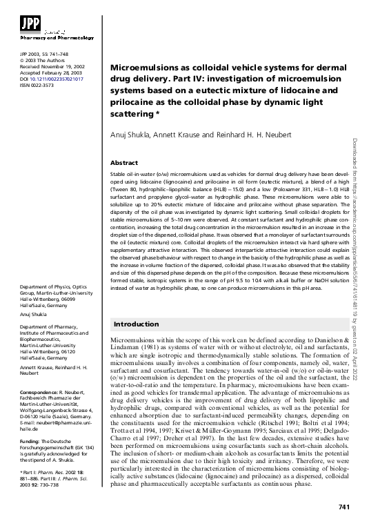 (PDF) Microemulsions as colloidal vehicle systems for dermal drug delivery. Part IV ...