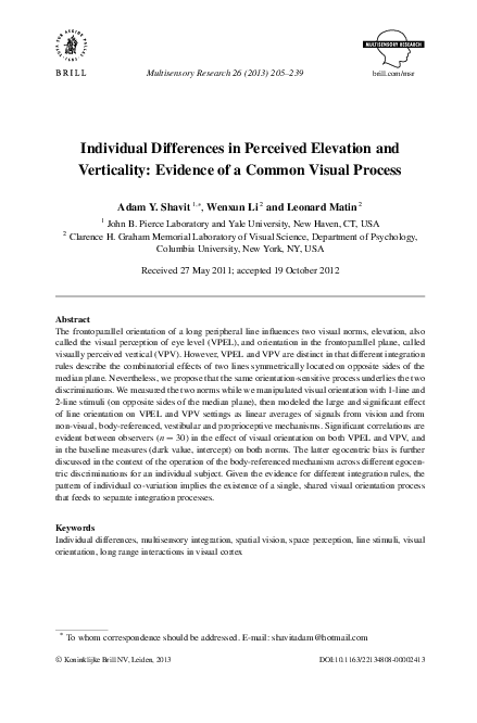 (PDF) Individual Differences in Perceived Elevation and Verticality: Evidence of a Common Visual ...