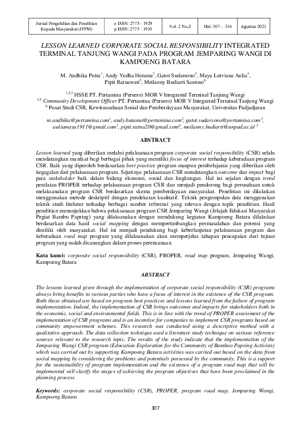 (PDF) Lesson Learned Corporate Social Responsibility Integrated ...