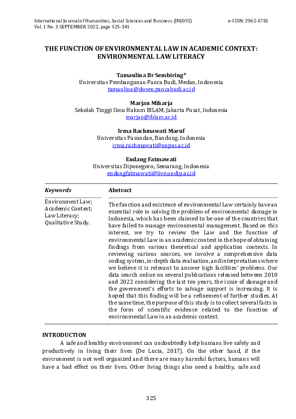 (PDF) The Function of Environmental Law in Academic Context ...