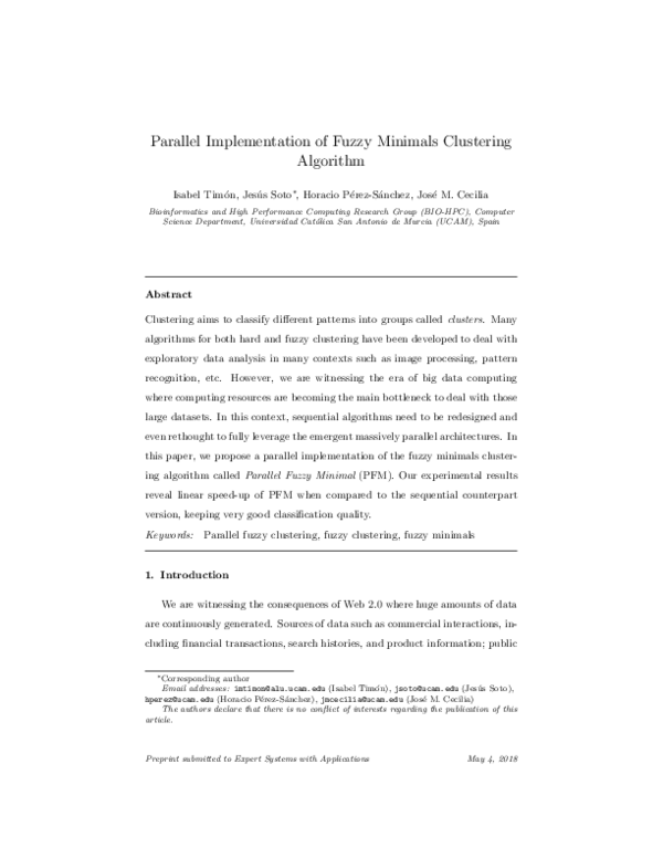 Pdf Parallel Implementation Of Fuzzy Minimals Clustering Algorithm