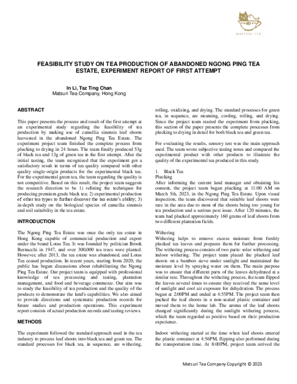 (PDF) Feasibility Study On Tea Production Of Abandoned Ngong Ping Tea ...