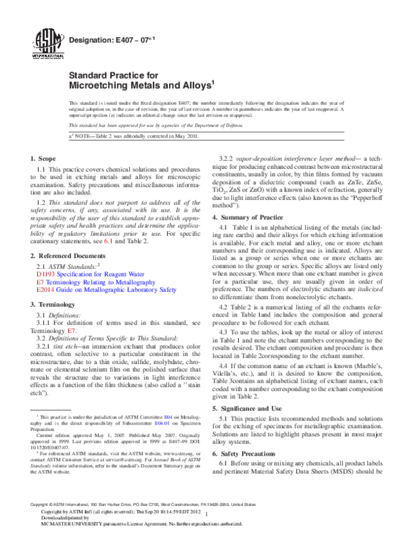 (PDF) Microetching Metals and Alloys 1 ASTM E407