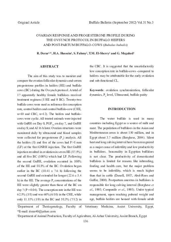 (PDF) OVARIAN RESPONSE AND PROGESTERONE PROFILE DURING THE OVSYNCH PROTOCOL IN BUFFALO HEIFERS ...
