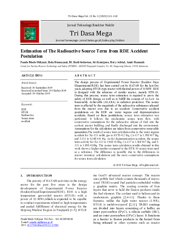 (PDF) Estimation of the Radioactive Source Term from Rde Accident ...