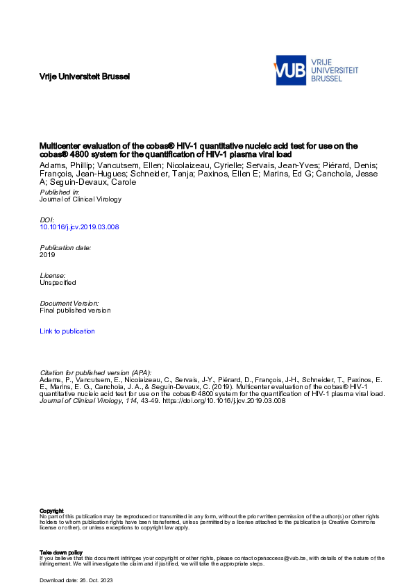 Pdf Multicenter Evaluation Of The Cobas® Hiv 1 Quantitative Nucleic