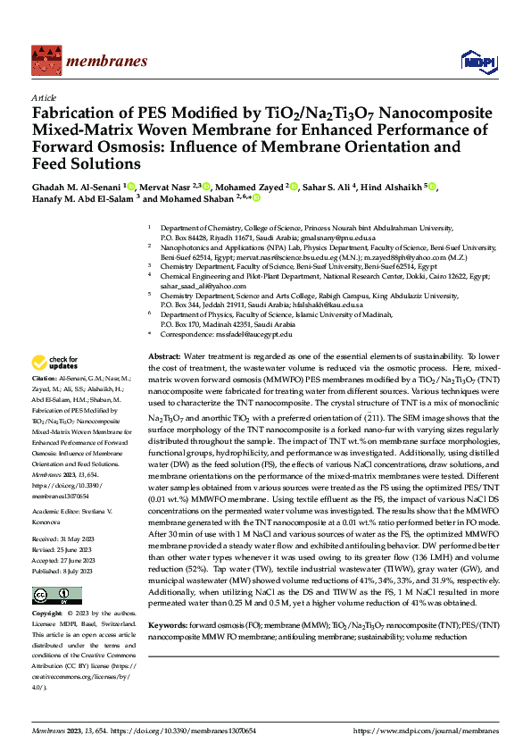(PDF) Fabrication of PES Modified by TiO2/Na2Ti3O7 Nanocomposite Mixed ...