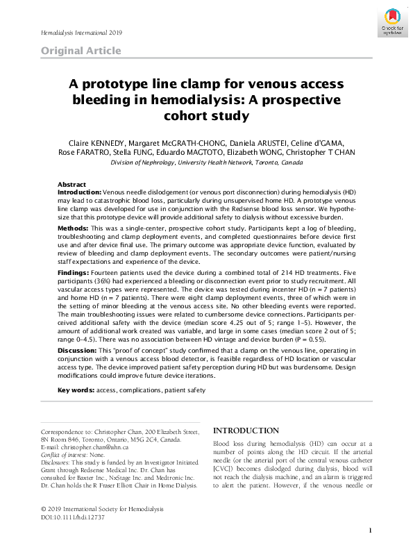 (PDF) A prototype line clamp for venous access bleeding in hemodialysis ...