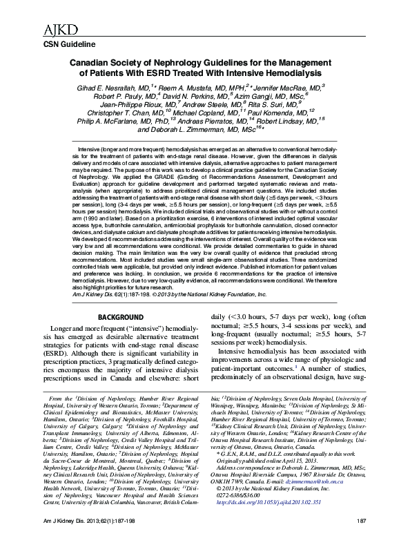 Canadian Society of Nephrology Guidelines for the Management of ...