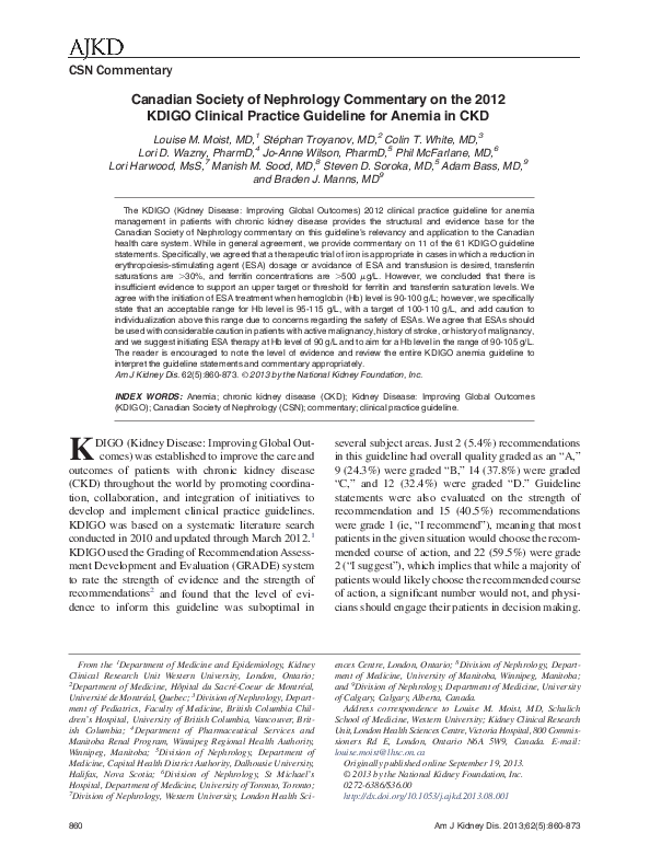 Canadian Society of Nephrology Commentary on the 2012 KDIGO Clinical ...