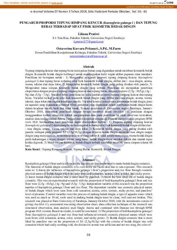 (PDF) PENGARUH PROPORSI TEPUNG RIMPANG KENCUR (Kaempferia Galanga l ...