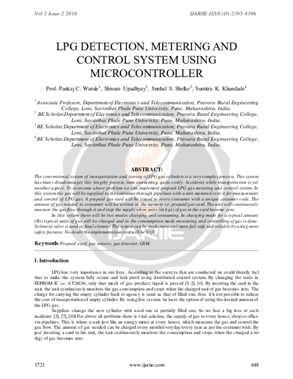 (PDF) LPG Detection, metering and control system using microcontroller
