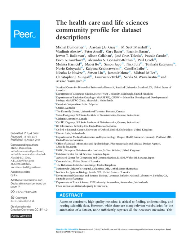 (PDF) The health care and life sciences community profile for dataset ...